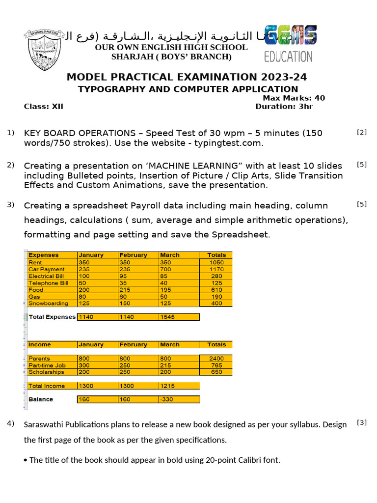 GR12 VOC Board Practical Sample Ques | PDF