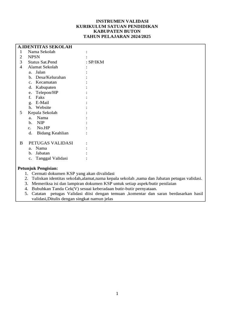 Instrumen Validasi KSP Hasil Revisi 2024 | PDF