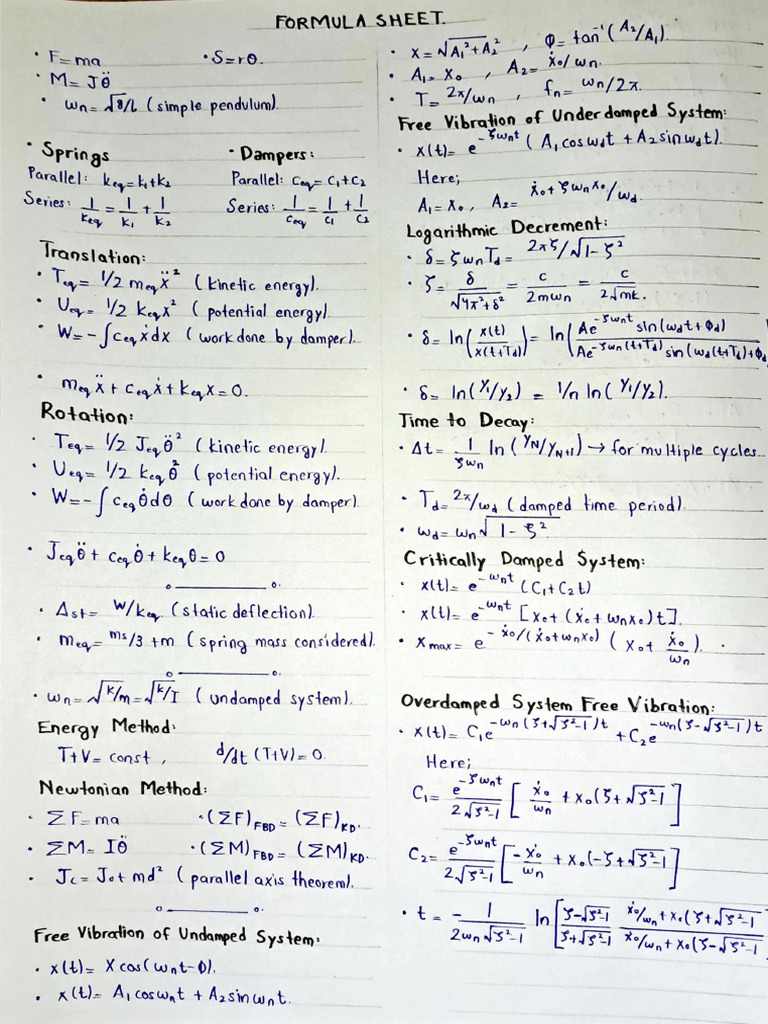 Updated Formula Sheet Vibrations | PDF