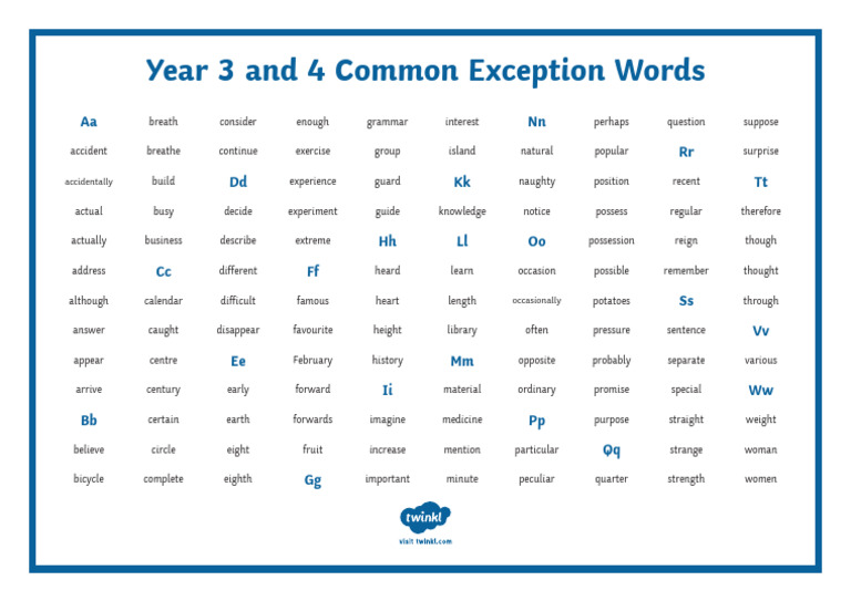 Common Exception Words Word Mat - Ver - 4 | PDF