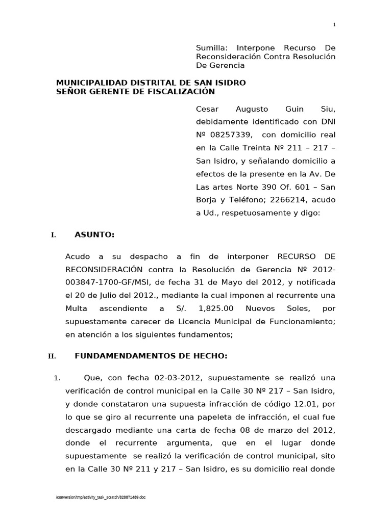Reconsideracion Multa Licencia Cesr Guin | PDF | Gobierno | Justicia