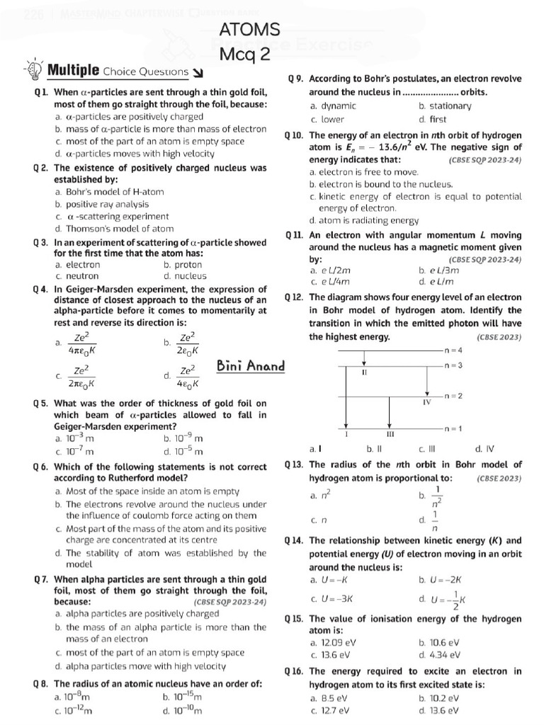 Atoms MCQ 2 | PDF