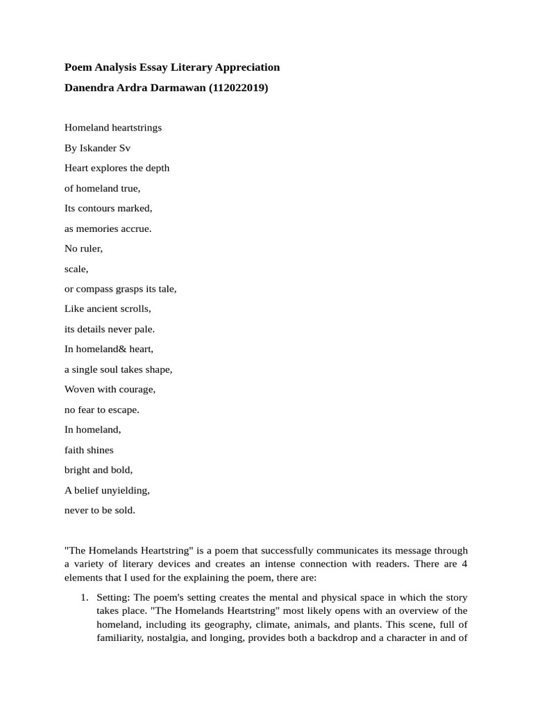 Poem Analysis Essay Literary Appreciation - DanendraArdraDarmawan ...