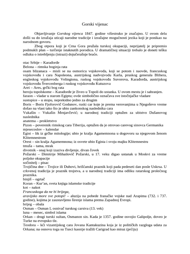 Gorski vijenac - značaj i nepoznate reči | PDF