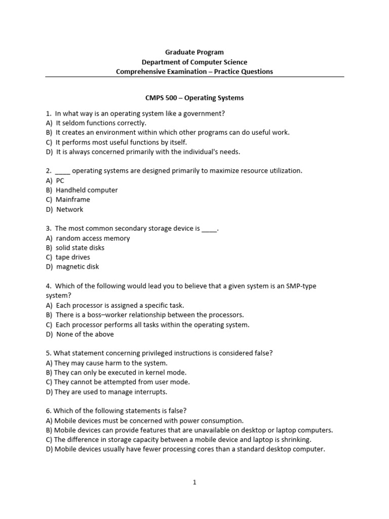 CMPS Comprehensive Exam MCQ PRACTICE Questions | PDF | Computer Data ...