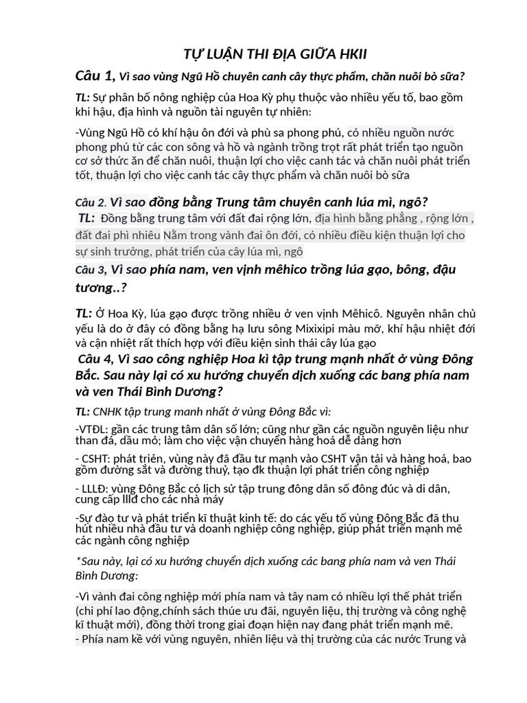 Tự Luận Thi Địa Giữa Hkii | PDF