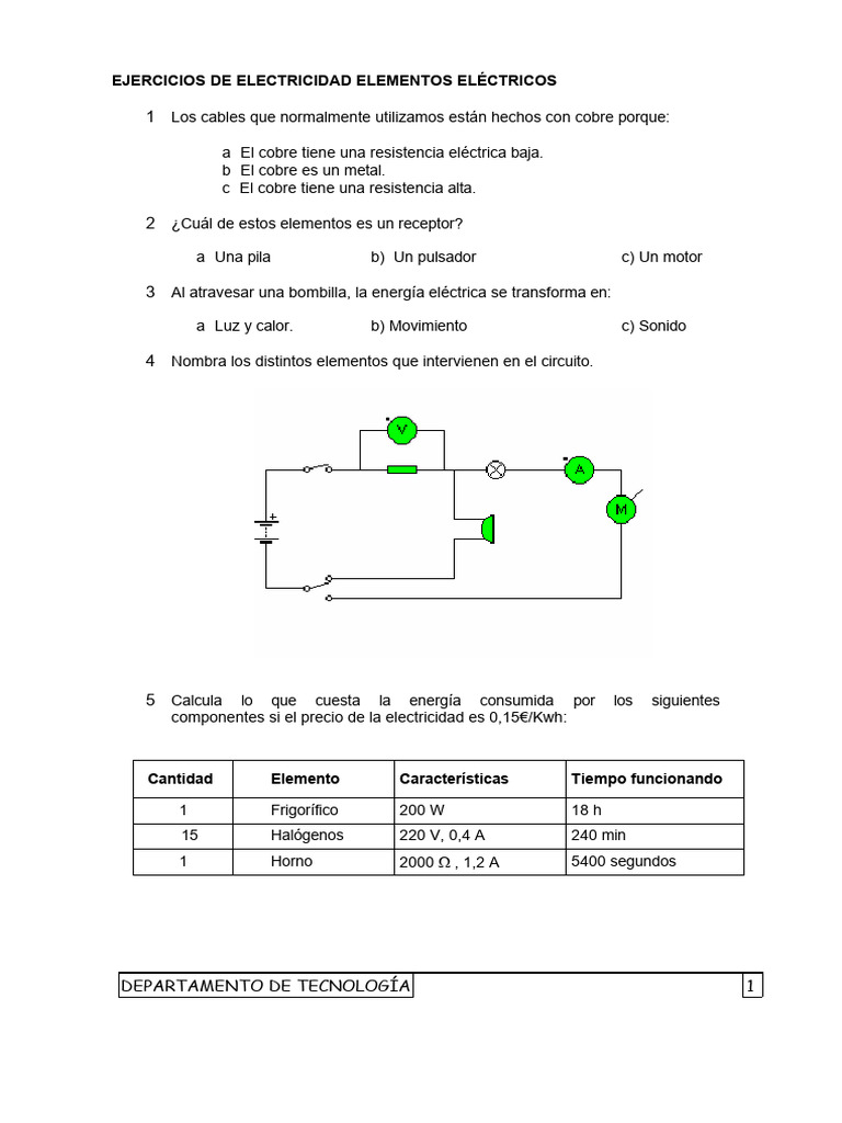 UD1- Ejercicios de Electricidad (I) | PDF | Resistencia Eléctrica y Conductancia | Corriente ...