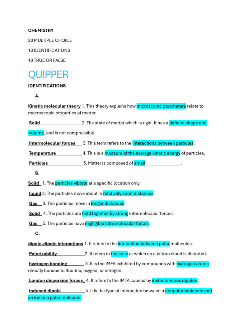 CHEMISTRY-IDENTI-TF | PDF | Intermolecular Force | Chemical Polarity