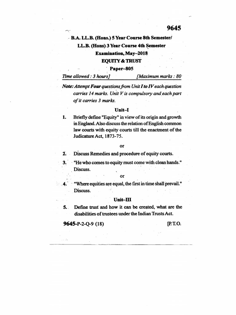 Equity and Trusts Exam Paper Guide | PDF