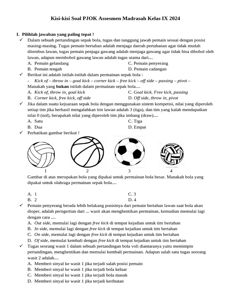 Kisi-Kisi Soal Pjok KLS 9 K13 - 20242 | PDF