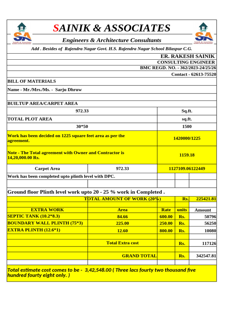 30x50 Plinth Level Cost 23 | PDF | Materials | Structural Engineering