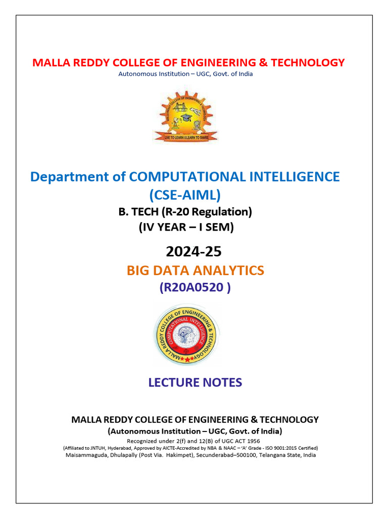 Big Data Analytics-Digital Notes | PDF | Big Data | Apache Hadoop