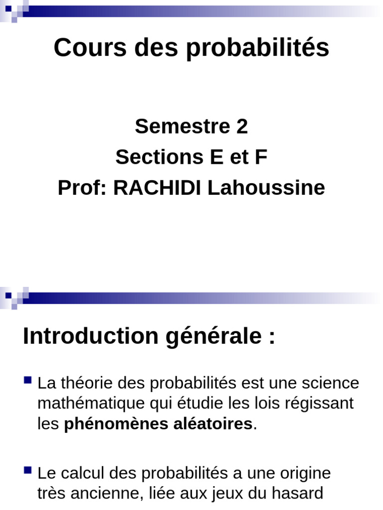 40 - Cours - s2 - Proba - Rachidi 2023 | PDF | Variance (mathématiques) | Probabilité