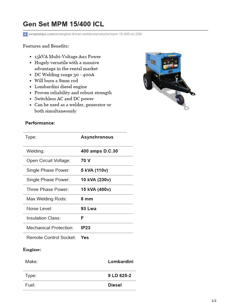 Gen Set MPM 15400 ICL | PDF