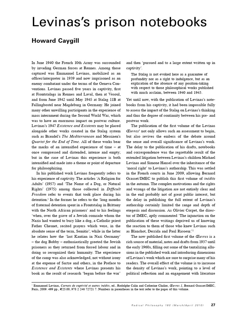Levinas’s prison notebooks | PDF | Martin Heidegger | Transcendence (Philosophy)