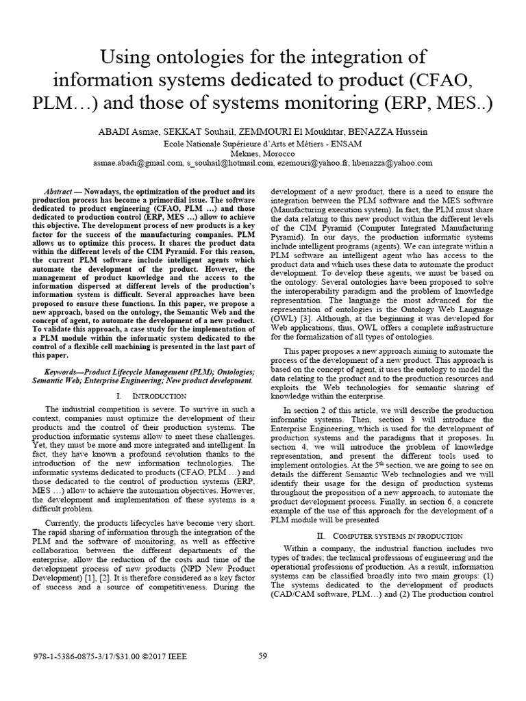 Using Ontologies for the Integration of Information Systems Dedicated to Product CFAO PLM and ...