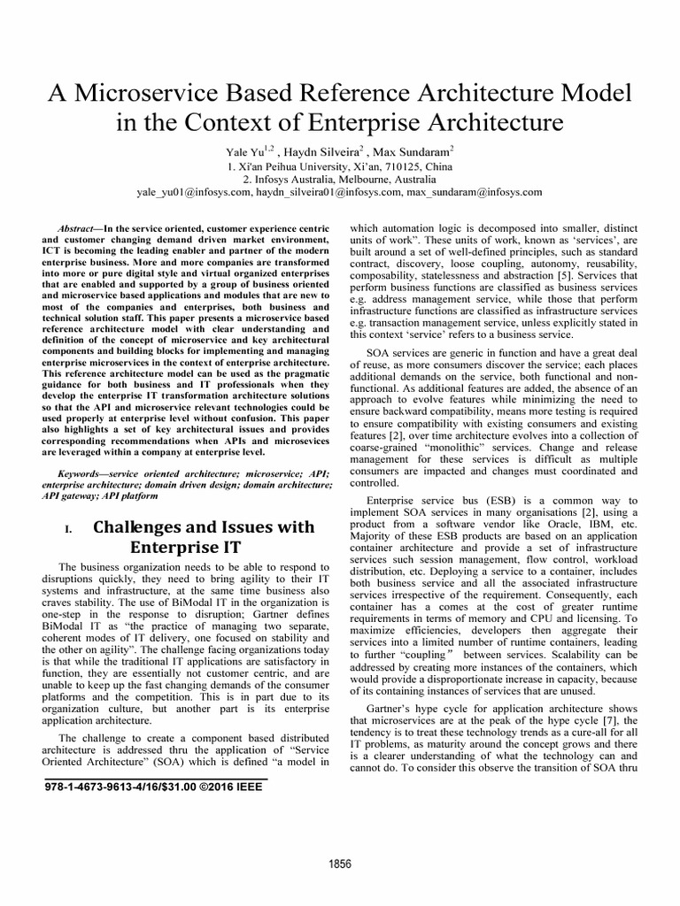 A Microservice Based Reference Architecture Model in the Context of Enterprise Architecture ...
