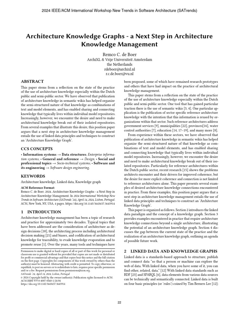 Architecture Knowledge Graphs - A Next Step in Architecture Knowledge ...