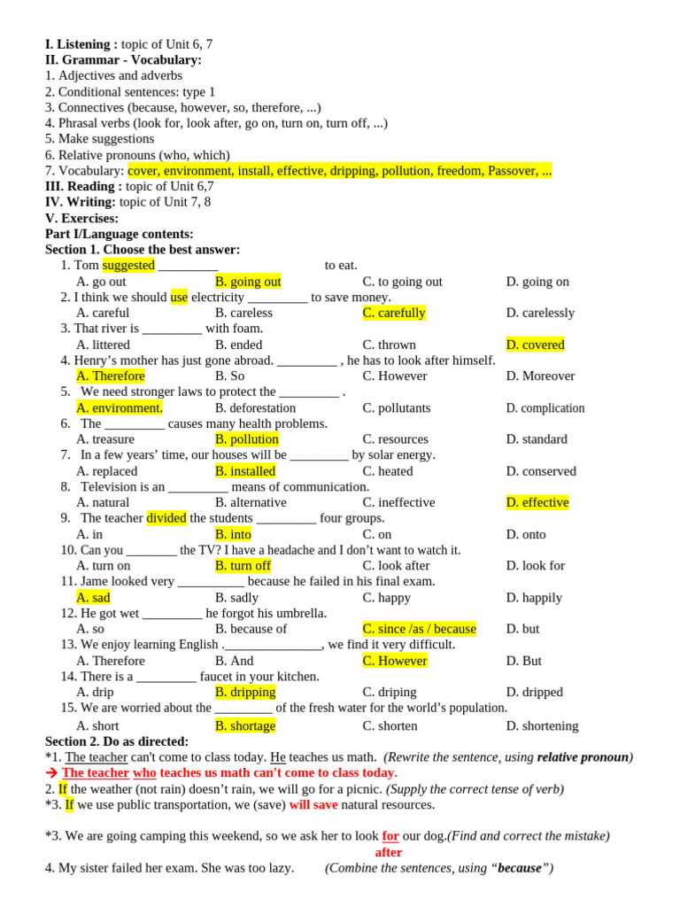 2324_tieng Anh 9_Dap an de cuong giua ki II_TDN | PDF | Pollution | Water