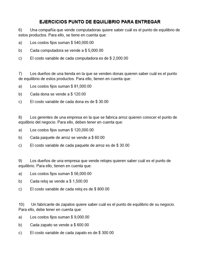 Ejercicios Punto de Equilibrio | PDF