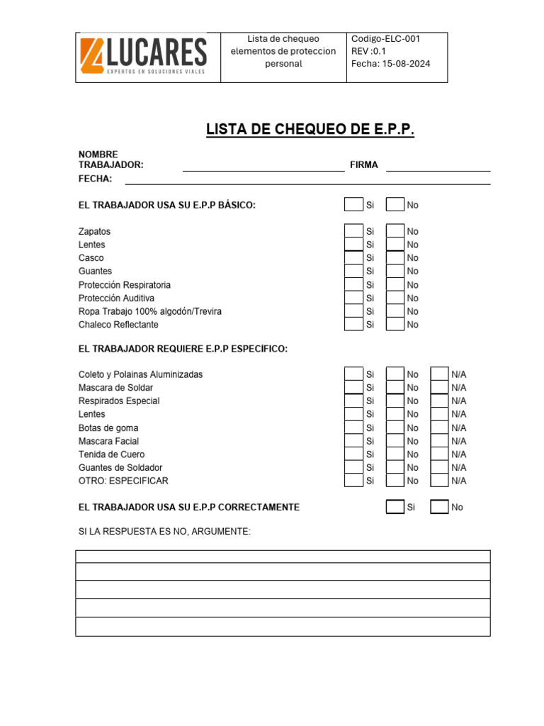 lista de chequeo epp | PDF