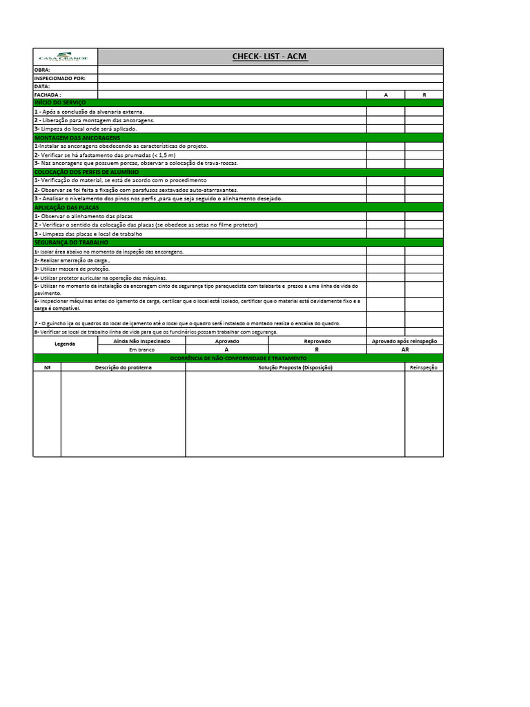Checklist de Inspeção de Fachadas ACM | PDF