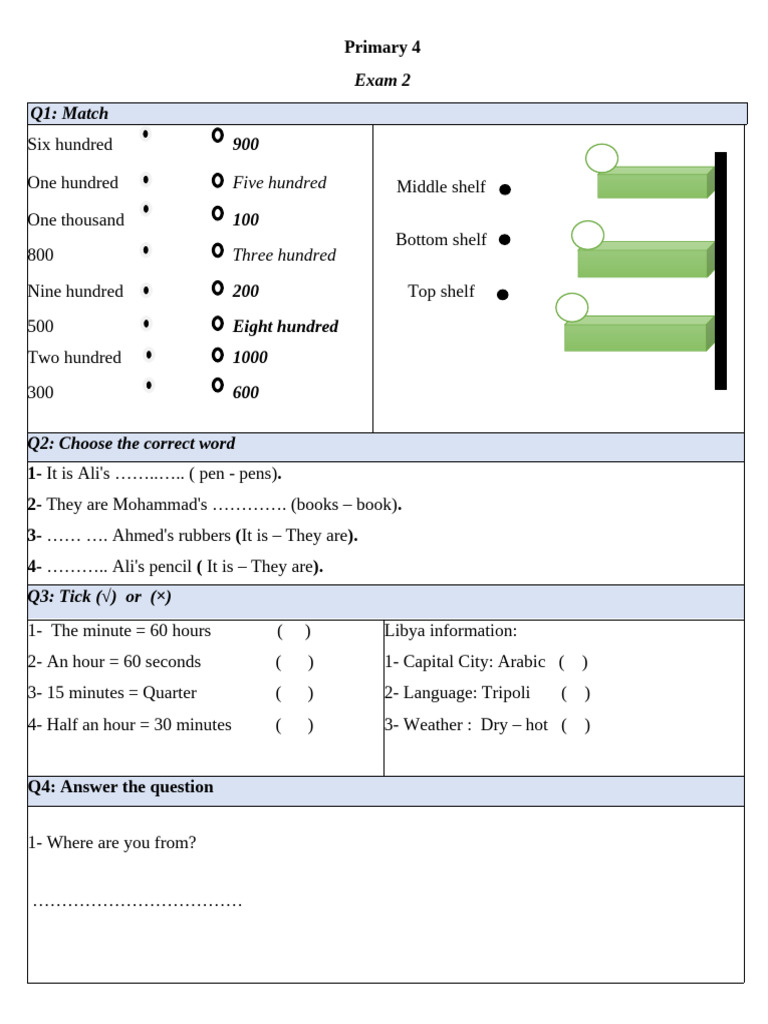 Primary 4 Exam 2 Practice Questions | PDF