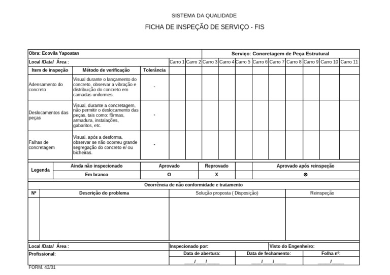 FORM. 43 FIS- CONCRETAGEM LAJE FUNDAÇÃO | PDF