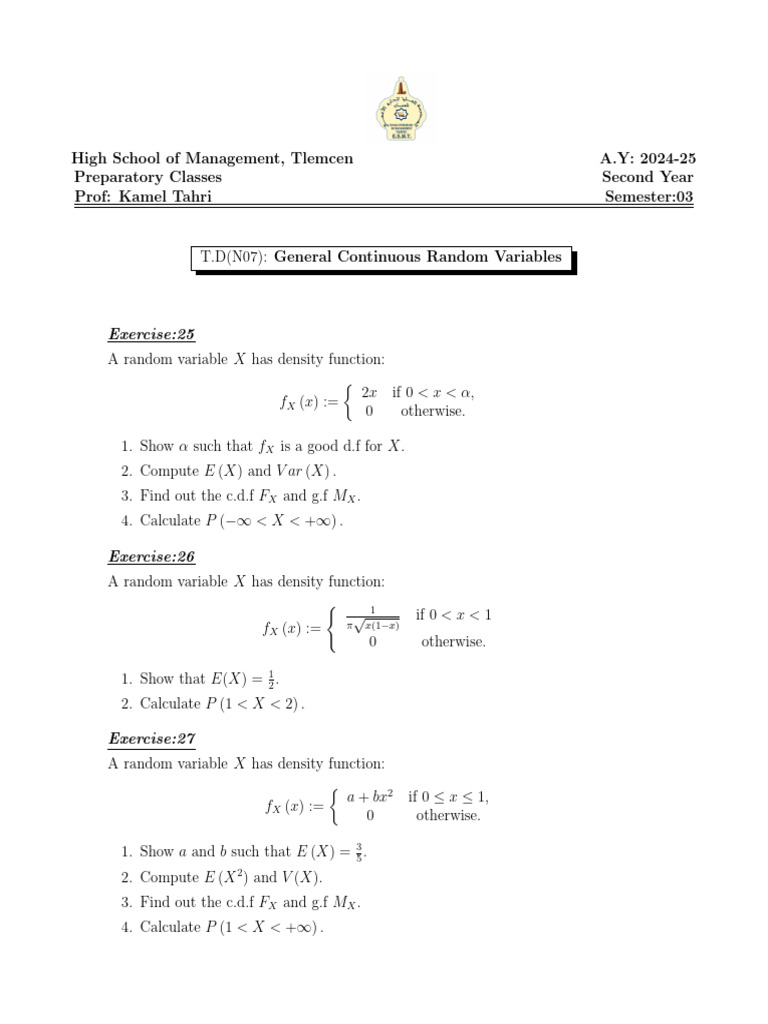 General Continuous Random Variables | PDF