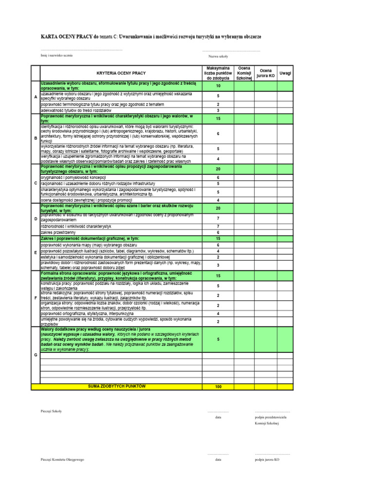 Karta Oceny Pracy C LI | PDF