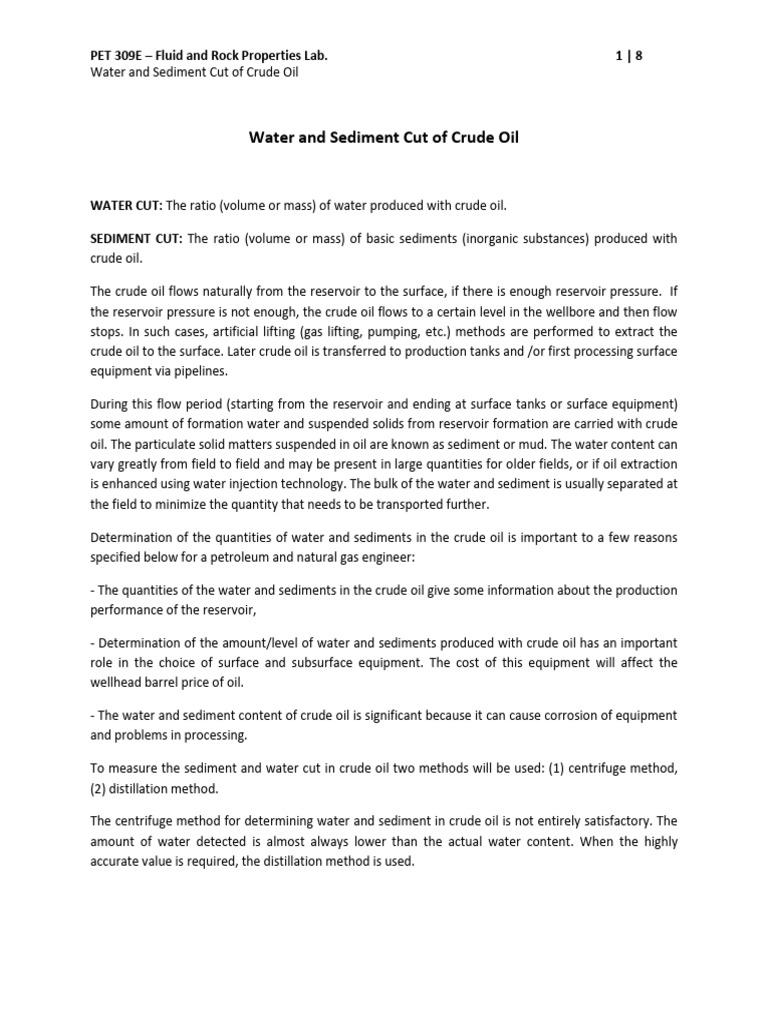 Exp5 Water and Sediment Cut of Crude Oil | PDF | Petroleum Reservoir ...