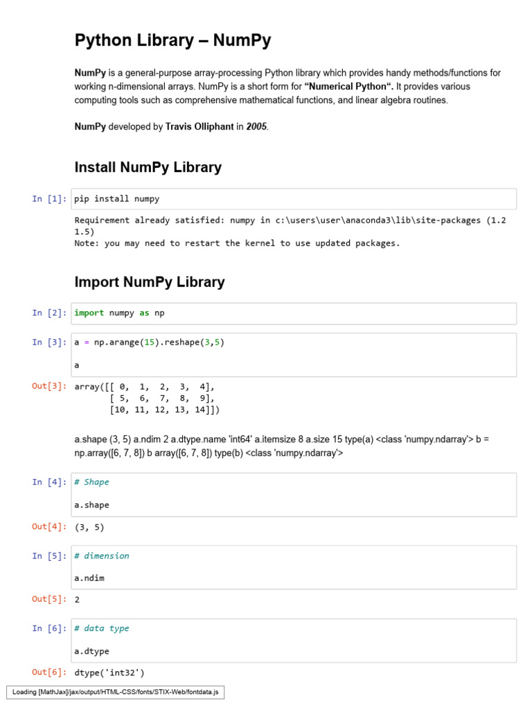 Numpy - Jupyter Notebook | PDF | Mathematics | Computer Programming Numpy - Jupyter Notebook | PDF | Mathematics | Computer Programming
