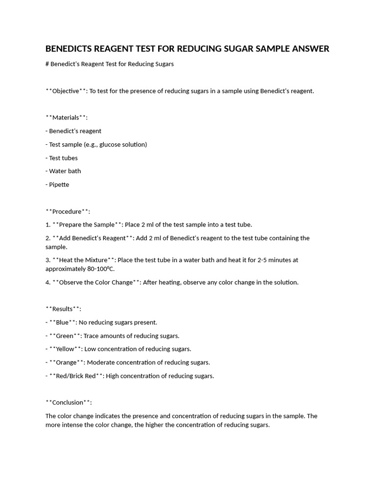 Benedict's Test for Reducing Sugars | PDF
