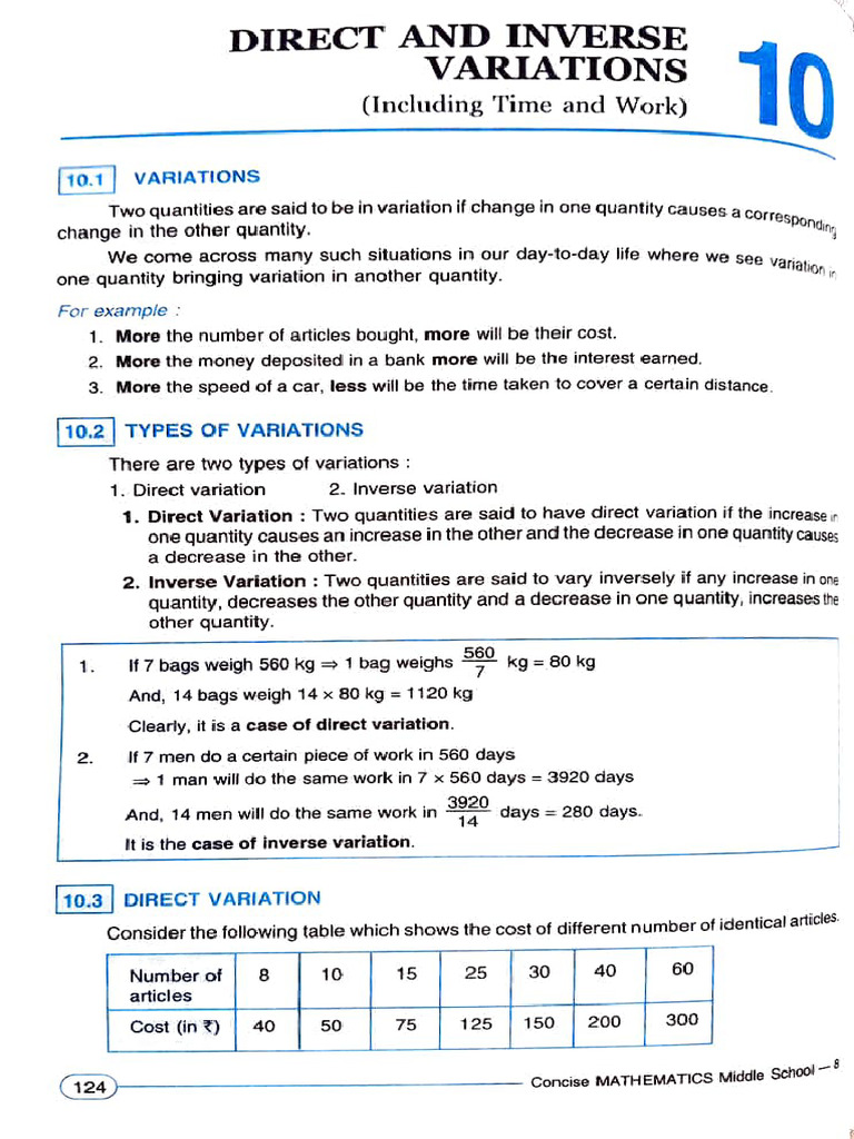 Direct and Inverse Variations (Including Time and Work) - WWA | PDF ...