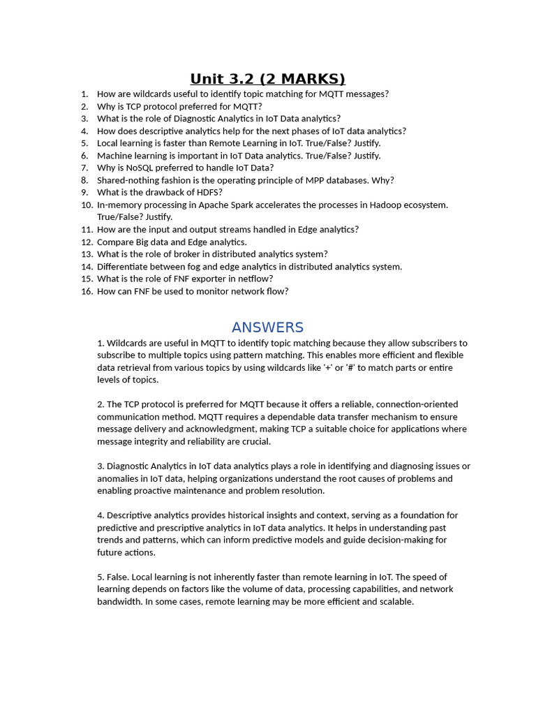 Unit 3.2 (2 MARKS) | PDF | Internet Of Things | Apache Hadoop