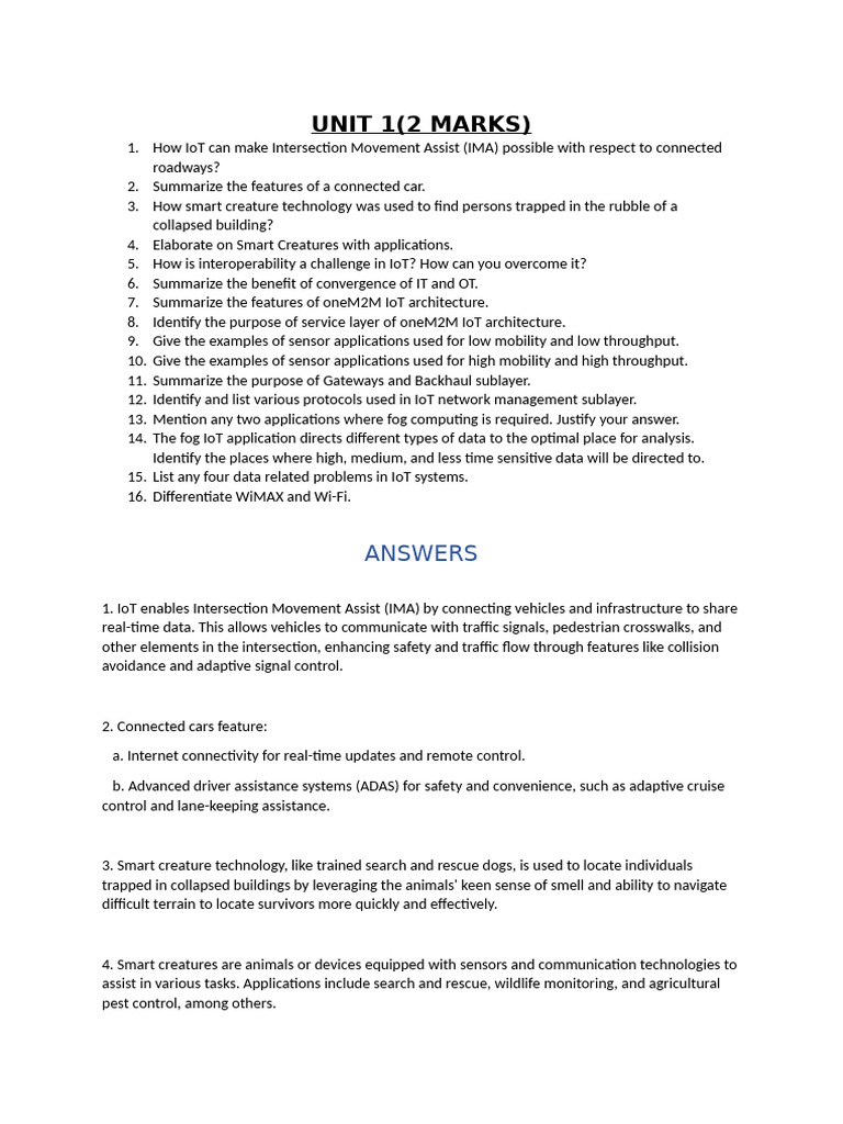 UNIT 1(2 MARKS IOT) | PDF | Internet Of Things | Computer Network