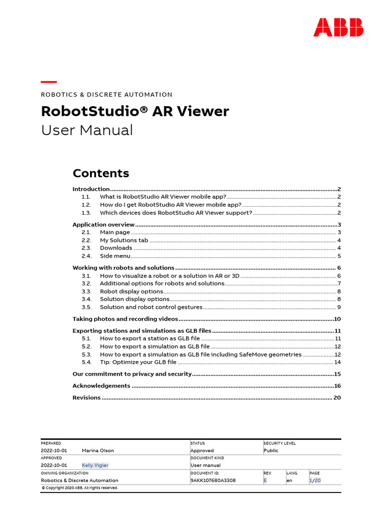 User Manual - RobotStudio AR Viewer Ver. 3.0 | PDF | Ios | Android (Operating System)