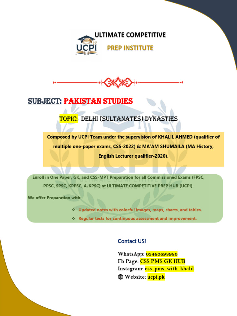 Pakistan Studies-2 (Delhi Sultanates) | PDF