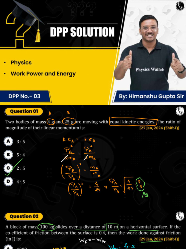Work, Power and Energy DPP 03 Discussion Notes Fighter JEE 2025 | PDF