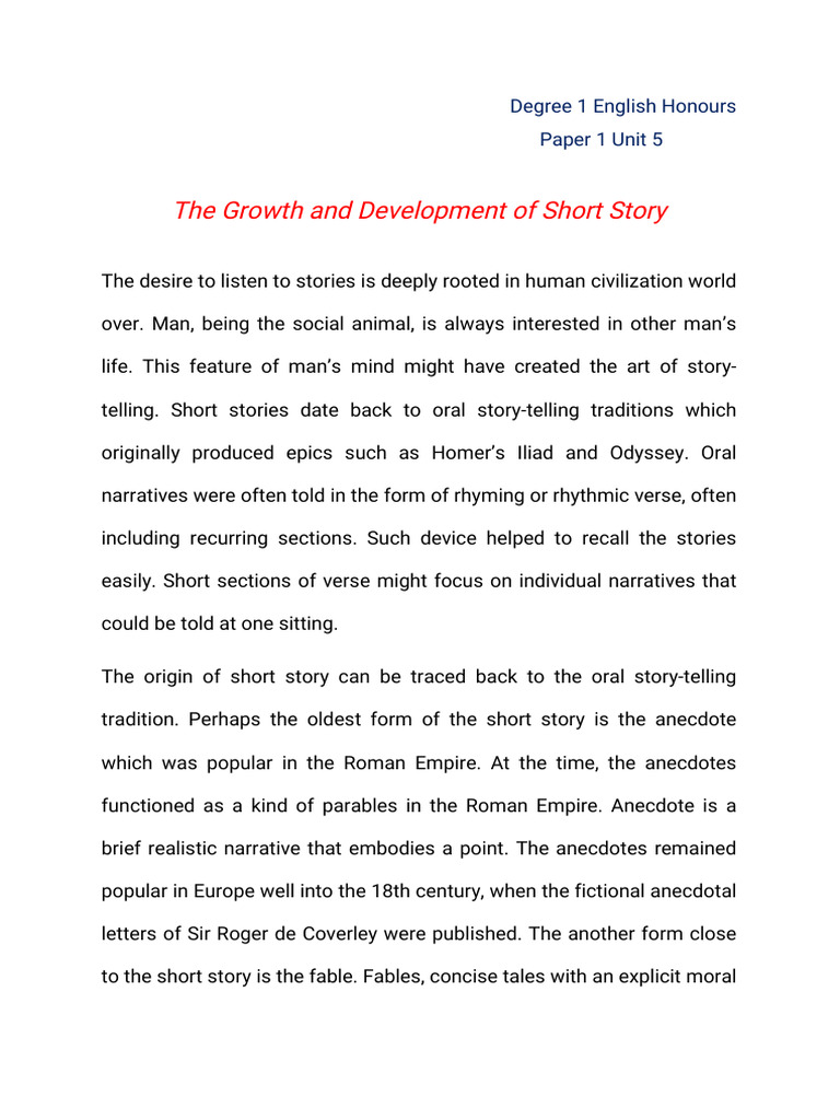 Degree 1the Growth and Development of Short Story | PDF