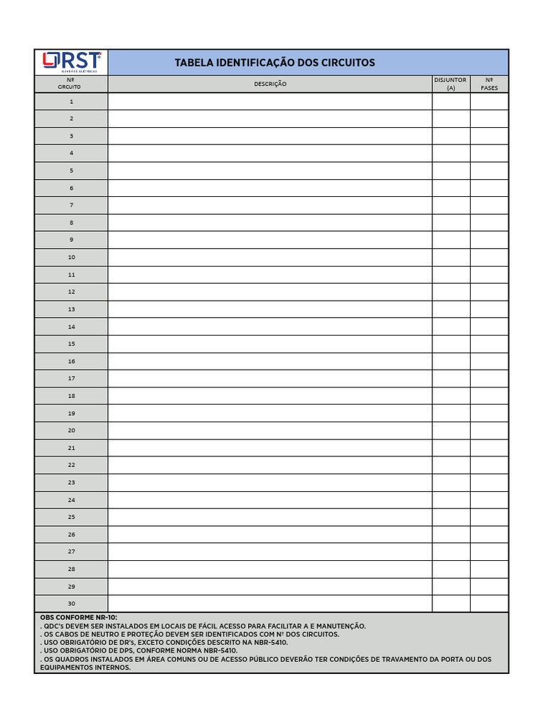 Tabela Identificacao Dos Circuitos RST A4 | PDF