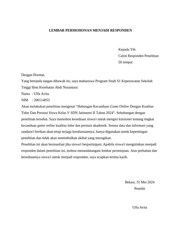 Permohonan Menjadi Responden | PDF