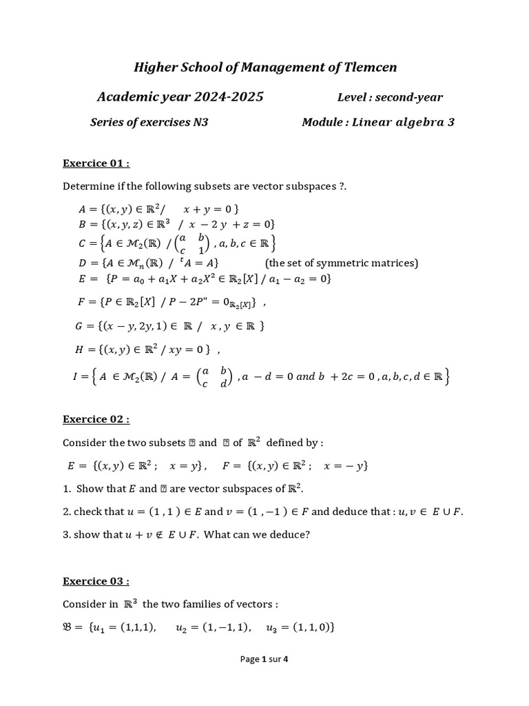 Tutorial 3. AL2_b42cdc9454153b0fa63356adda434369 | PDF | Basis (Linear ...