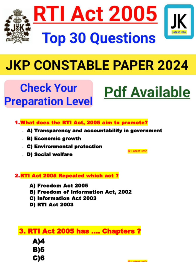 RTI ACT 2005 MCQ by JK Latest Info | PDF | Government | Government Of India