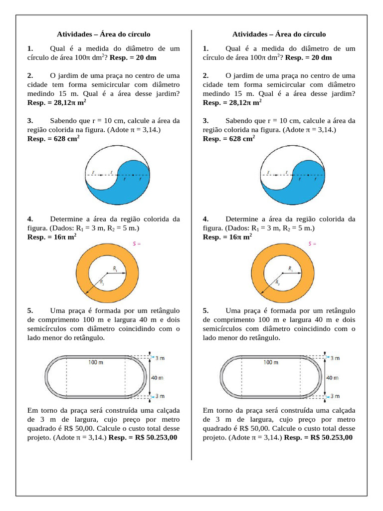 Atividades - Área Do Círculo | PDF