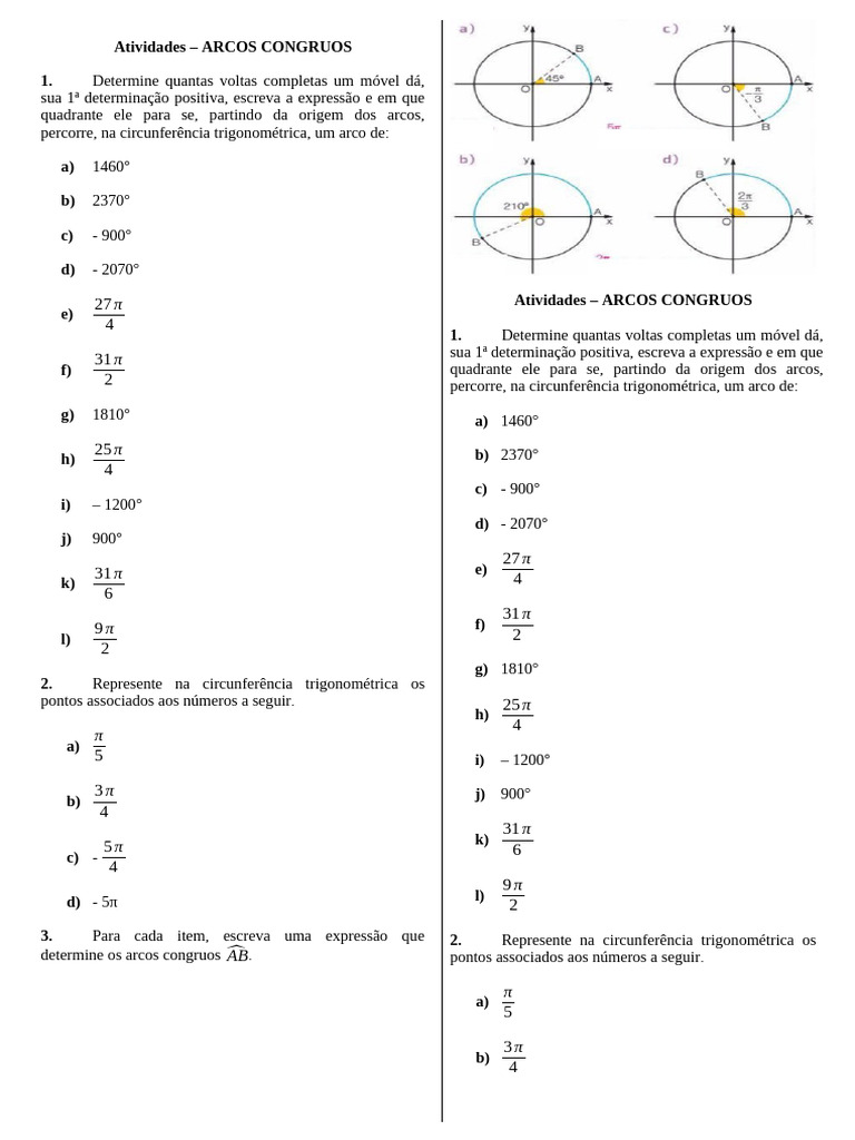 Atividades - Arcos Congruos | PDF | Curva | Objetos geométricos