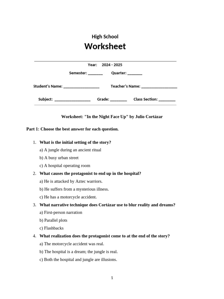 Grade 10 ELA, Worksheet 5 - A-Q2 | PDF