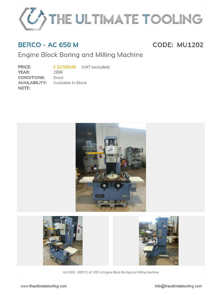 MU1202 - BERCO AC 650 M Engine Block Boring and Milling Machine | PDF
