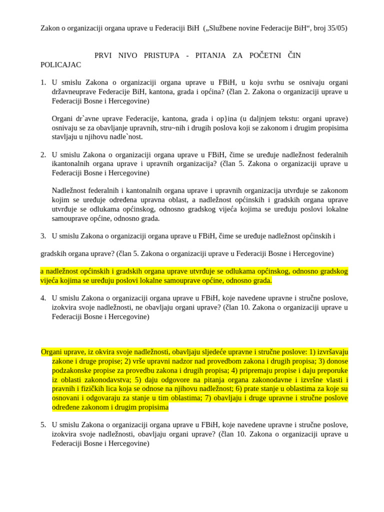 Zakon o Organizaciji Organa Uprave U Federaciji BiH (1) | PDF