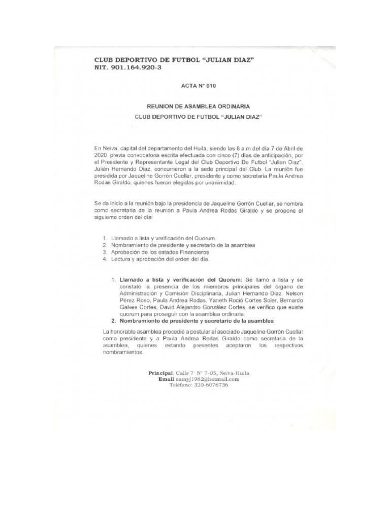 Modelo de Acta de Aprobacion de Estados Financieros | PDF